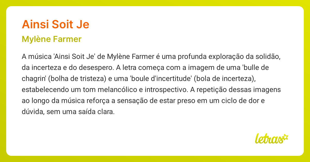 Significado da música AINSI SOIT JE (Mylène Farmer) - LETRAS.MUS.BR