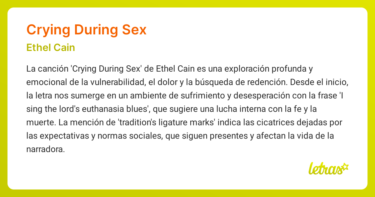 Significado de la canción CRYING DURING SEX (Ethel Cain) - LETRAS.COM