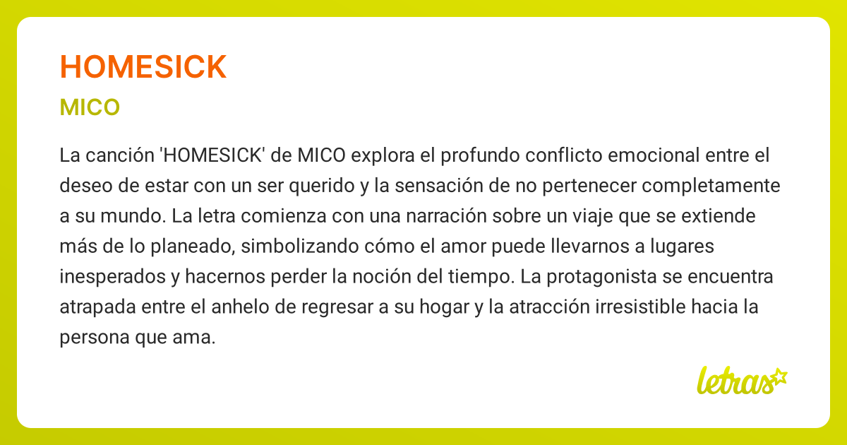 Significado de la canción HOMESICK (MICO) - LETRAS.COM