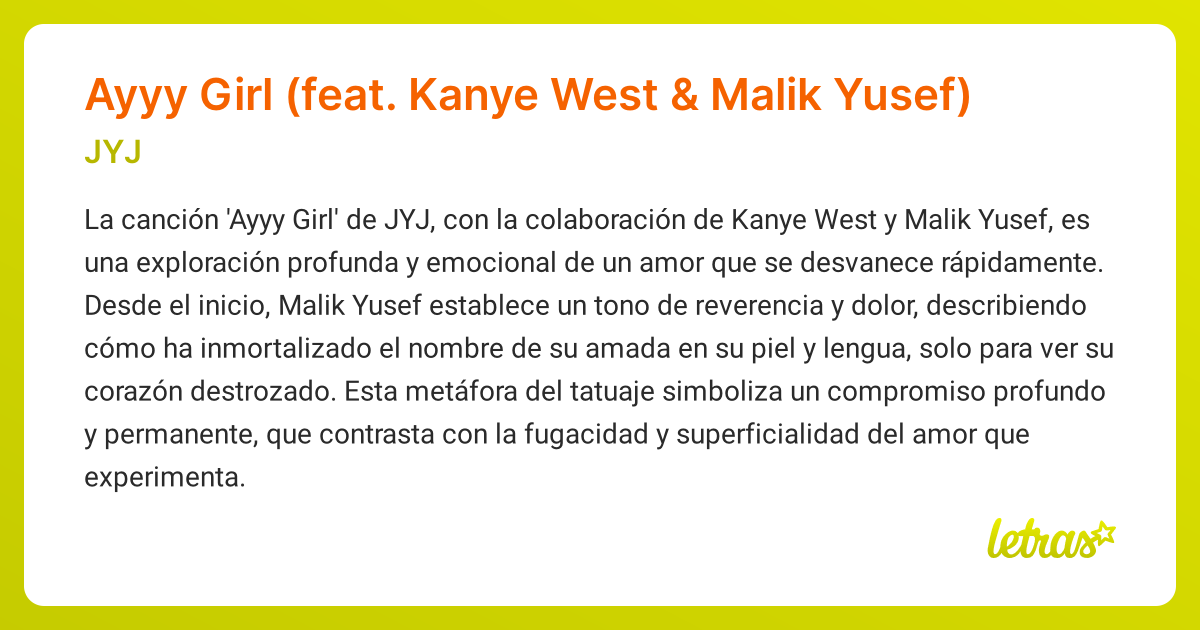 Significado de la canción Ayyy Girl (feat. Kanye West & Malik Yusef ...