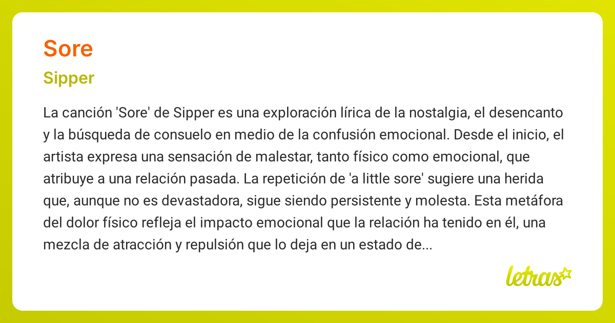 Significado de la canción SORE (Sipper) - LETRAS.COM