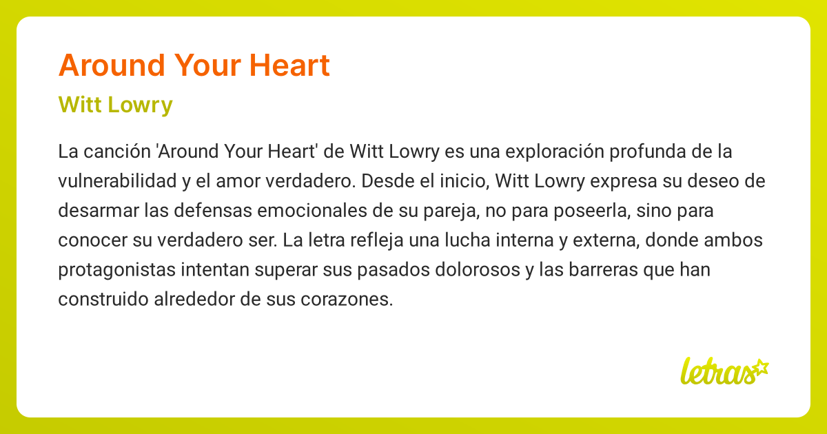 Significado de la canción AROUND YOUR HEART (Witt Lowry) - LETRAS.COM