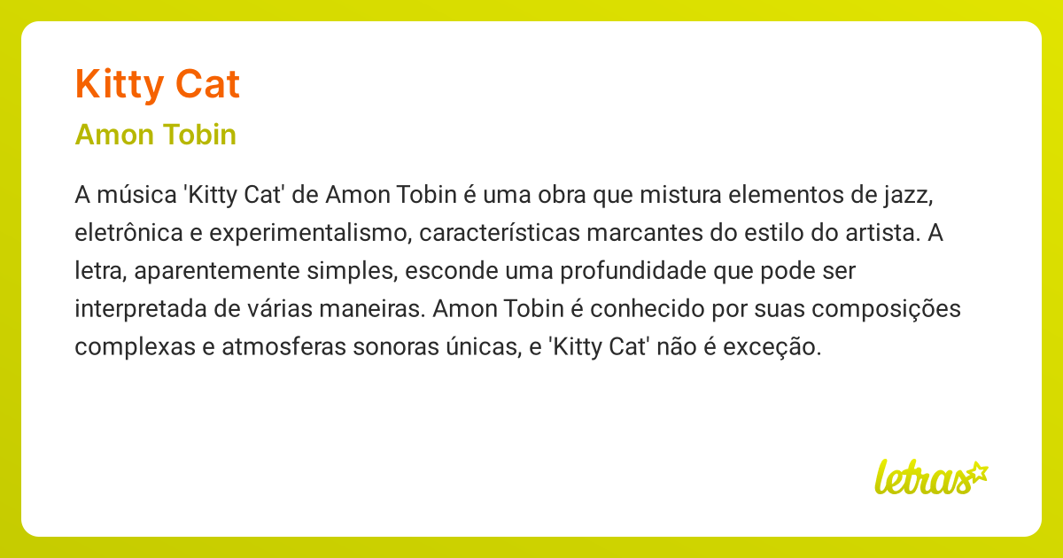 Significado da música KITTY CAT (Amon Tobin) - LETRAS.MUS.BR