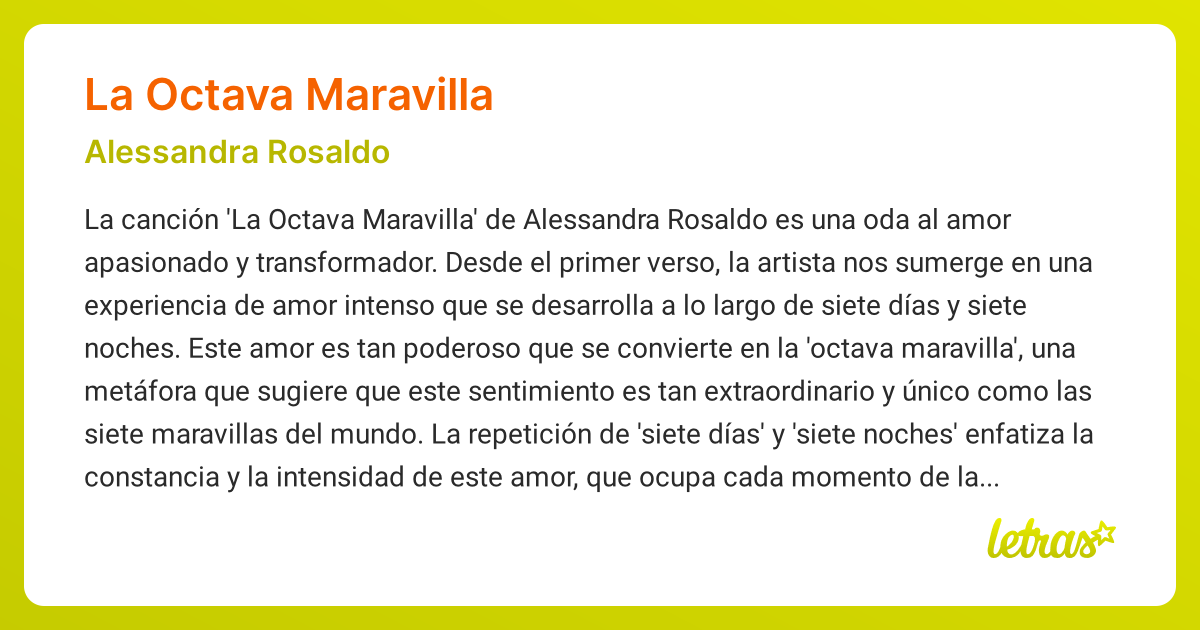 Significado de la canción LA OCTAVA MARAVILLA (Alessandra Rosaldo ...