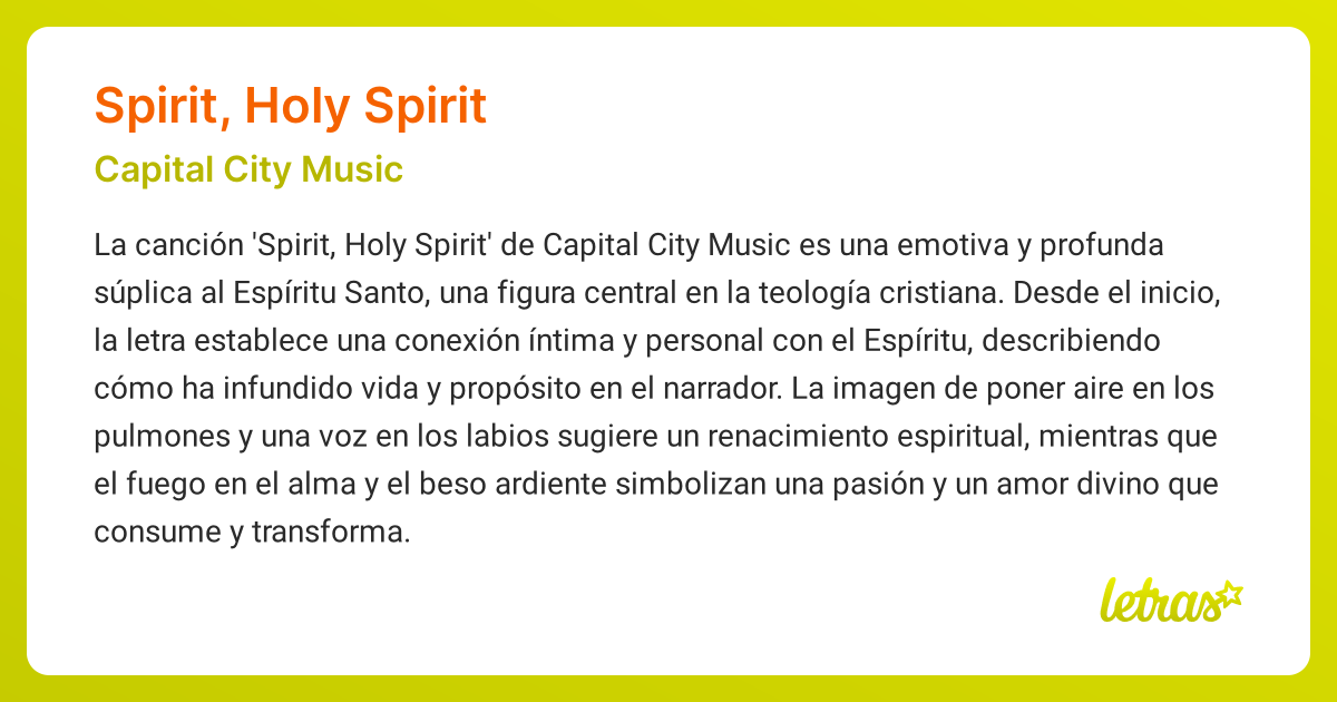 Significado de la canción SPIRIT, HOLY SPIRIT (Capital City Music ...