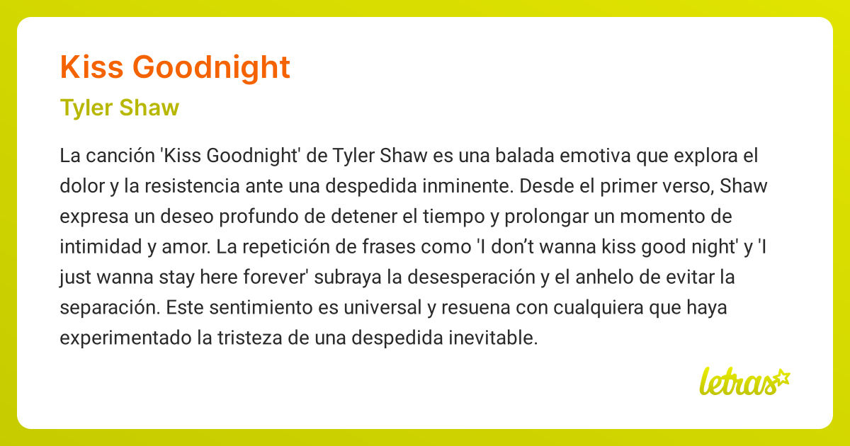 Significado de la canción KISS GOODNIGHT (Tyler Shaw) - LETRAS.COM