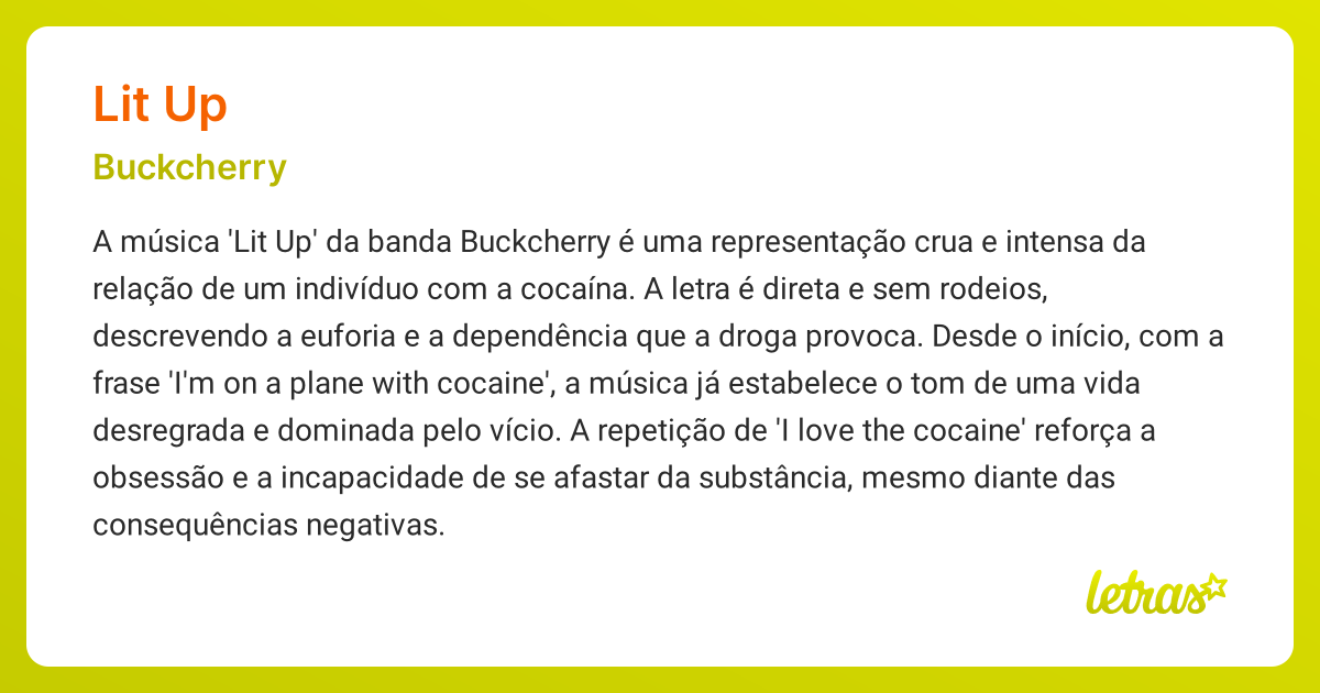 Significado da música LIT UP (Buckcherry) - LETRAS.MUS.BR