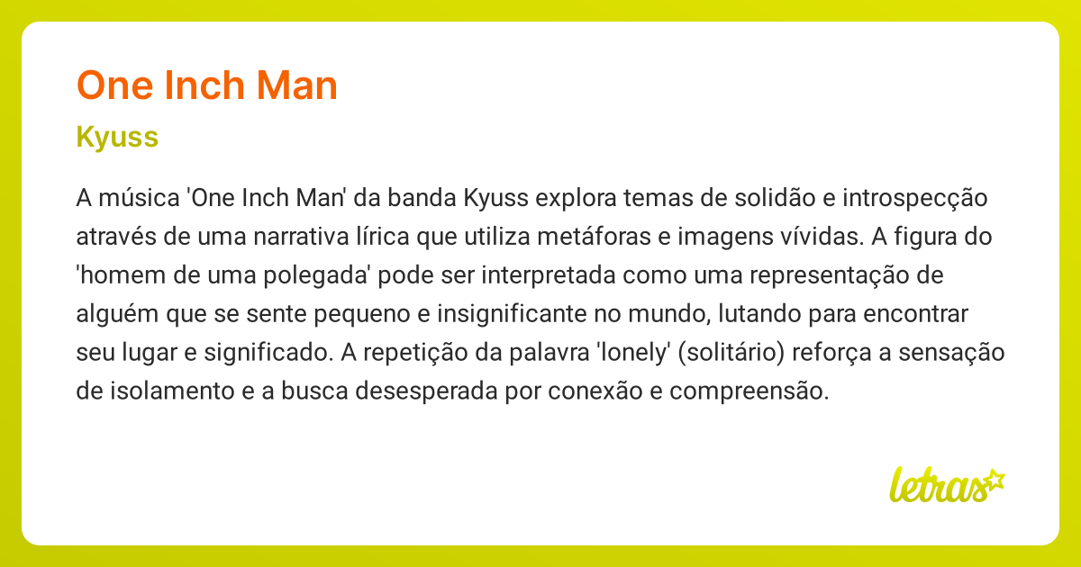 Significado da música ONE INCH MAN (Kyuss) - LETRAS.MUS.BR