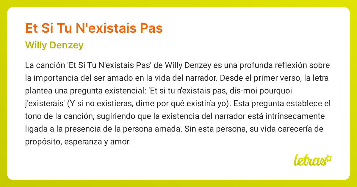 Significado de la canción ET SI TU N'EXISTAIS PAS (Willy Denzey ...