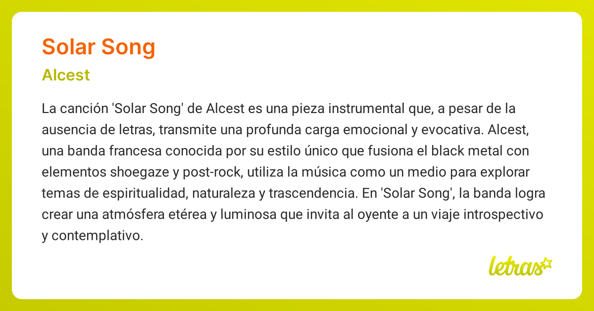 Significado de la canción SOLAR SONG (Alcest) - LETRAS.COM
