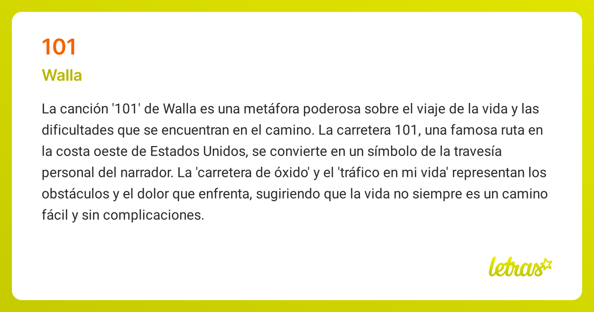 Significado de la canción 101 (Walla) - LETRAS.COM