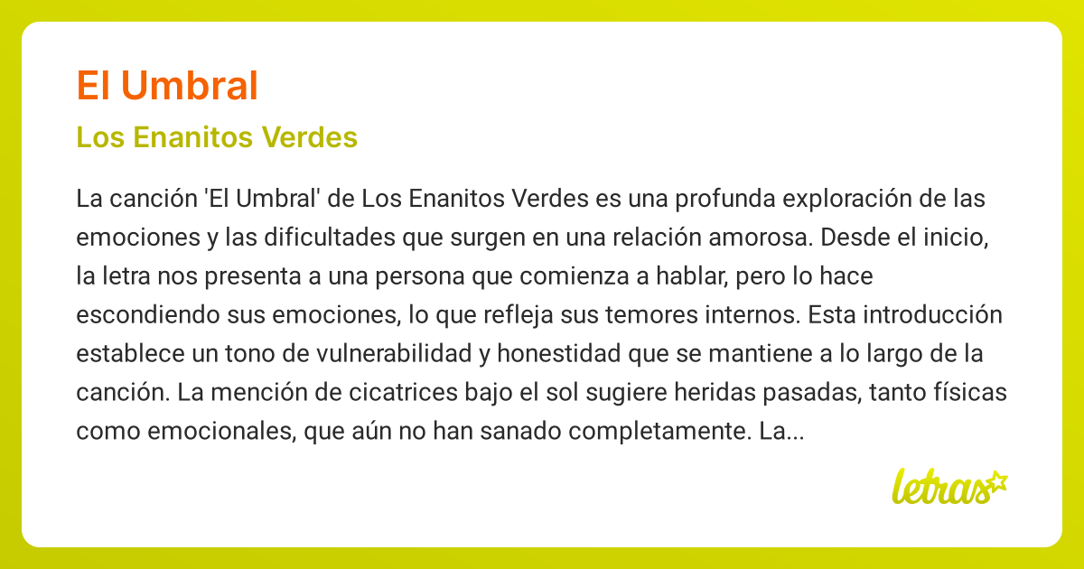 Significado de la canción EL UMBRAL (Los Enanitos Verdes) - LETRAS.COM