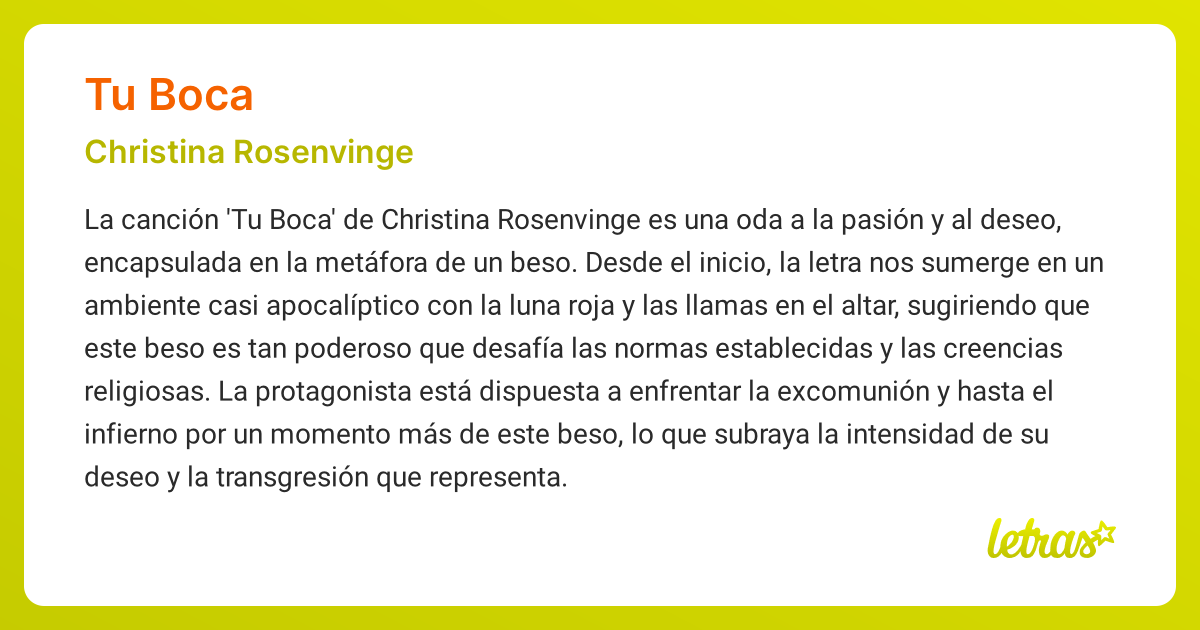 Significado de la canción TU BOCA (Christina Rosenvinge) - LETRAS.COM
