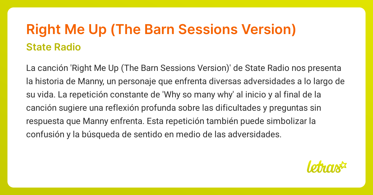 Significado de la canción Right Me Up (The Barn Sessions Version ...