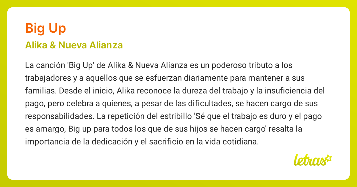 Significado de la canción BIG UP (Alika & Nueva Alianza) - LETRAS.COM