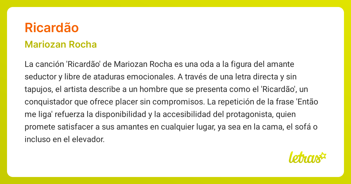 Significado de la canción RICARDÃO (Mariozan Rocha) - LETRAS.COM