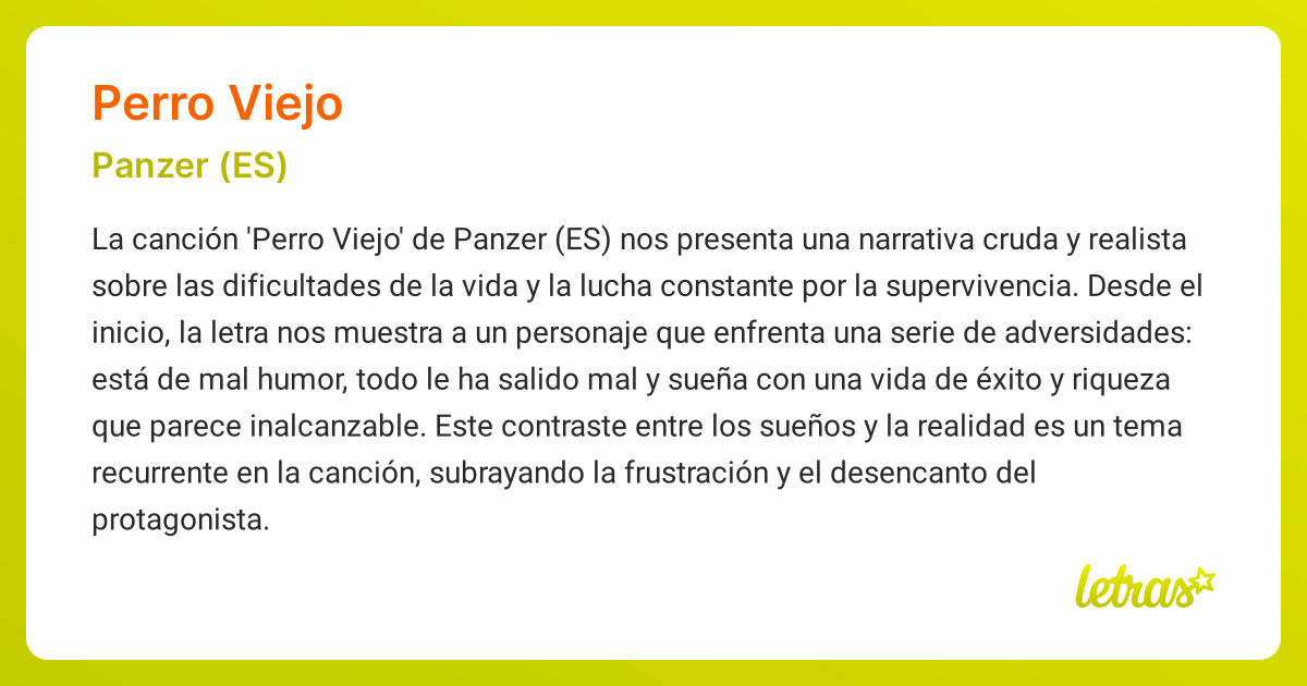 Significado de la canción PERRO VIEJO (Panzer (ES)) - LETRAS.COM