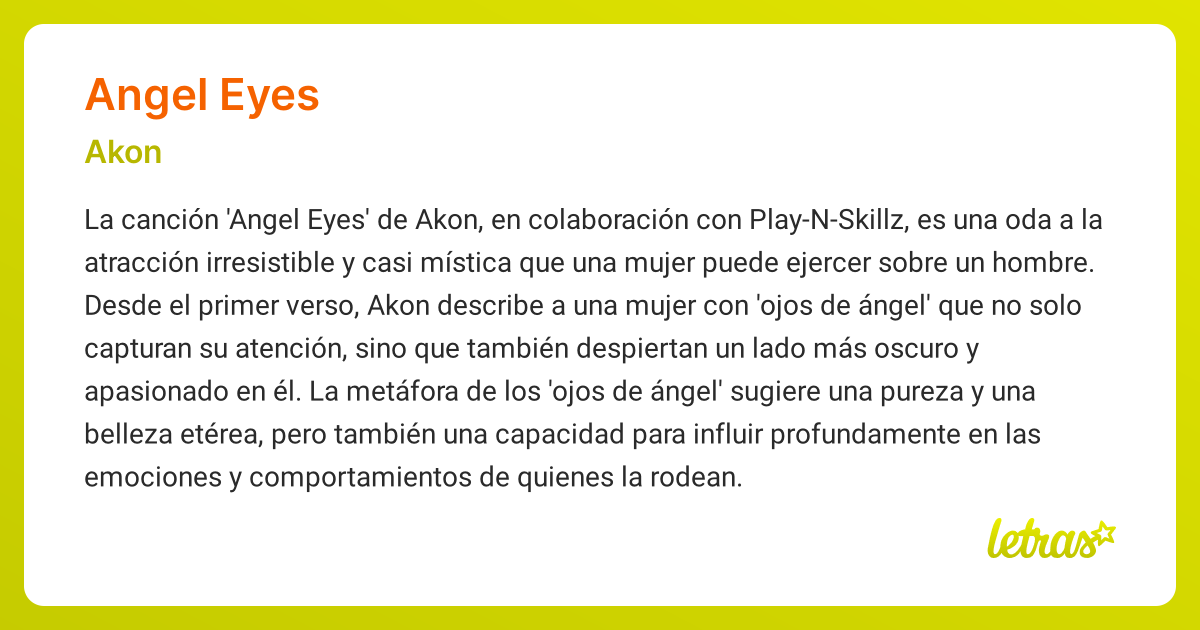 Significado de la canción ANGEL EYES (Akon) - LETRAS.COM