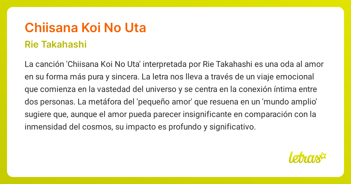 Significado de la canción CHIISANA KOI NO UTA (Rie Takahashi) - LETRAS.COM
