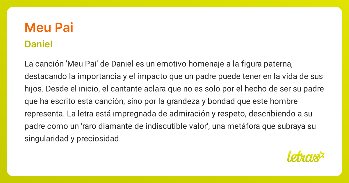 Significado de la canción MEU PAI (Daniel) - LETRAS.COM