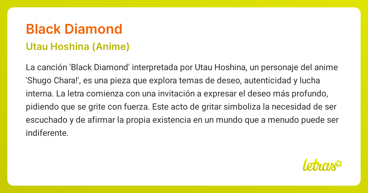Significado de la canción BLACK DIAMOND (Utau Hoshina (Anime)) - LETRAS.COM