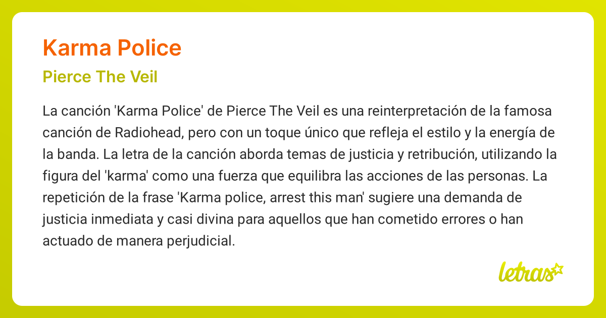 Significado de la canción KARMA POLICE (Pierce The Veil) - LETRAS.COM