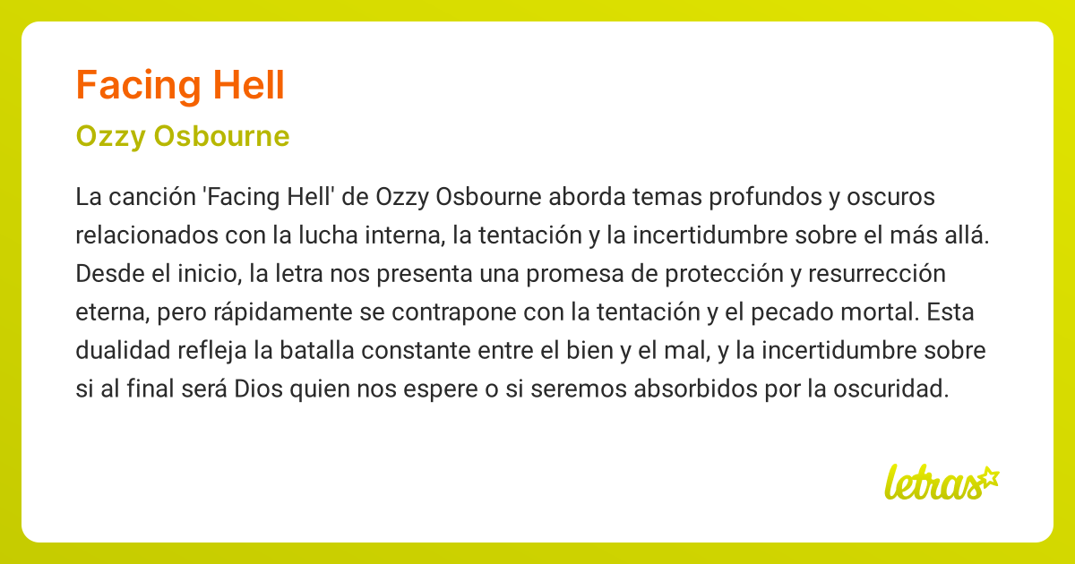 Significado de la canción FACING HELL (Ozzy Osbourne) - LETRAS.COM