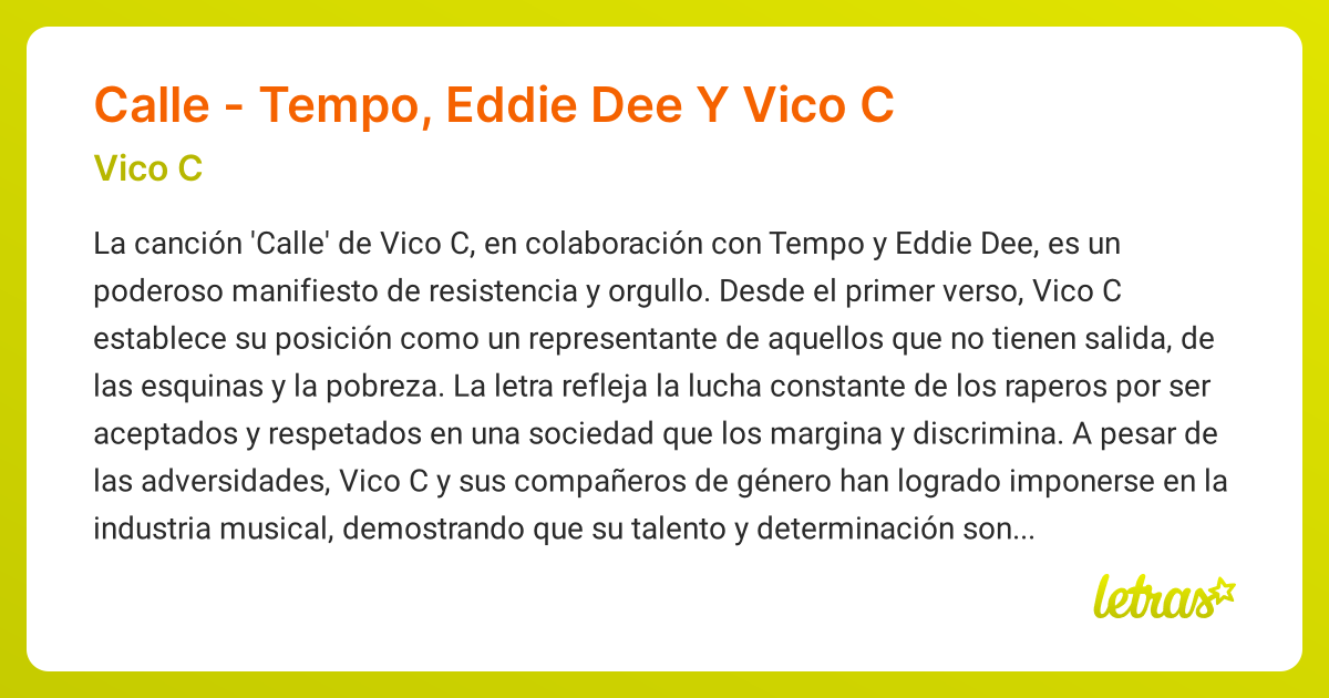 Significado de la canción Calle - Tempo, Eddie Dee Y Vico C (Vico C ...