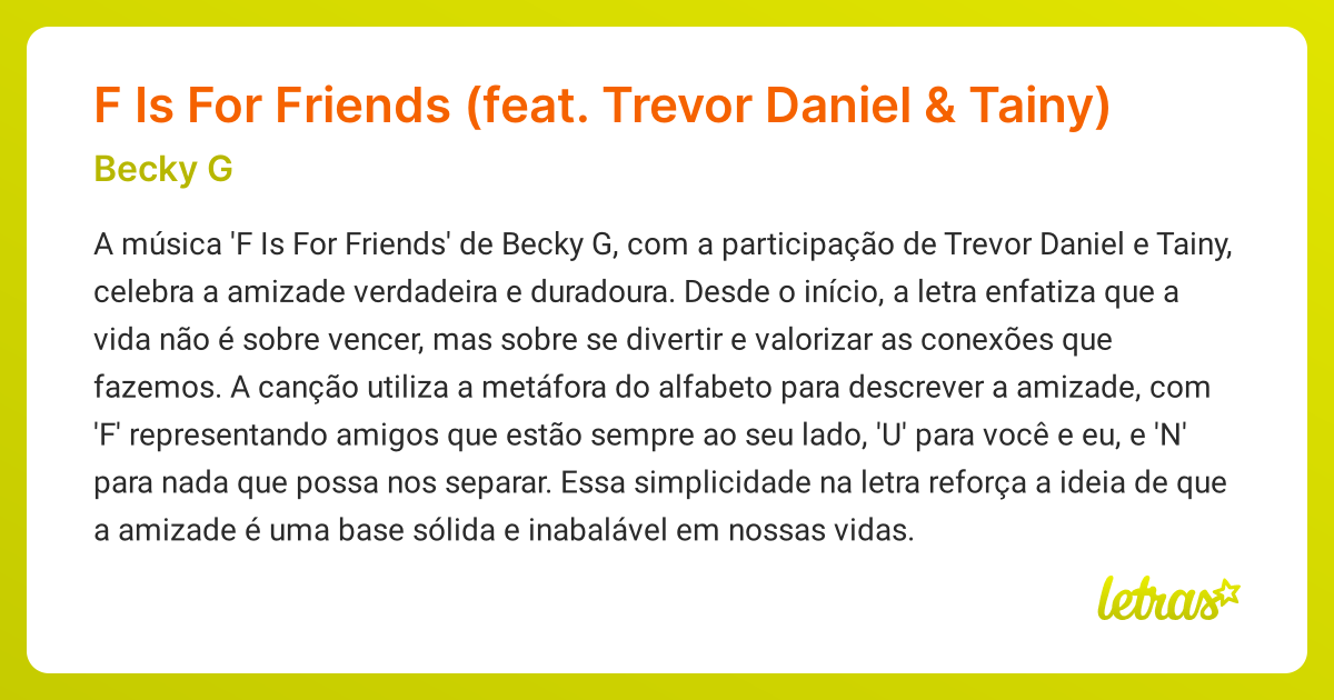 Significado da música F Is For Friends (feat. Trevor Daniel & Tainy ...