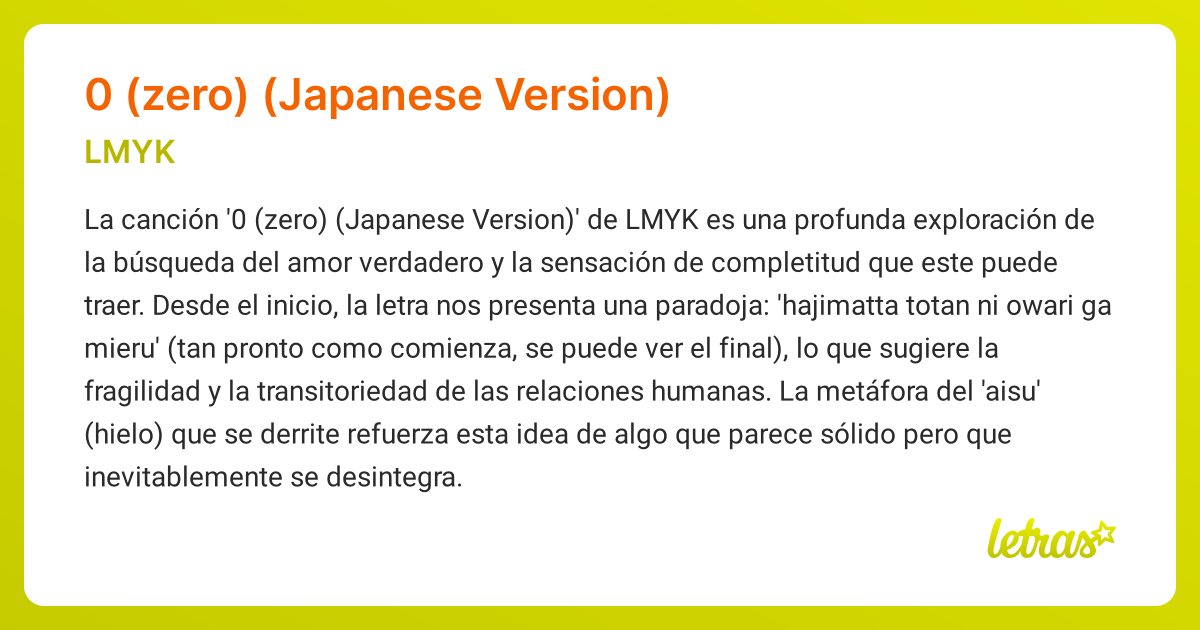 Significado de la canción 0 (ZERO) (JAPANESE VERSION) (LMYK) - LETRAS.COM