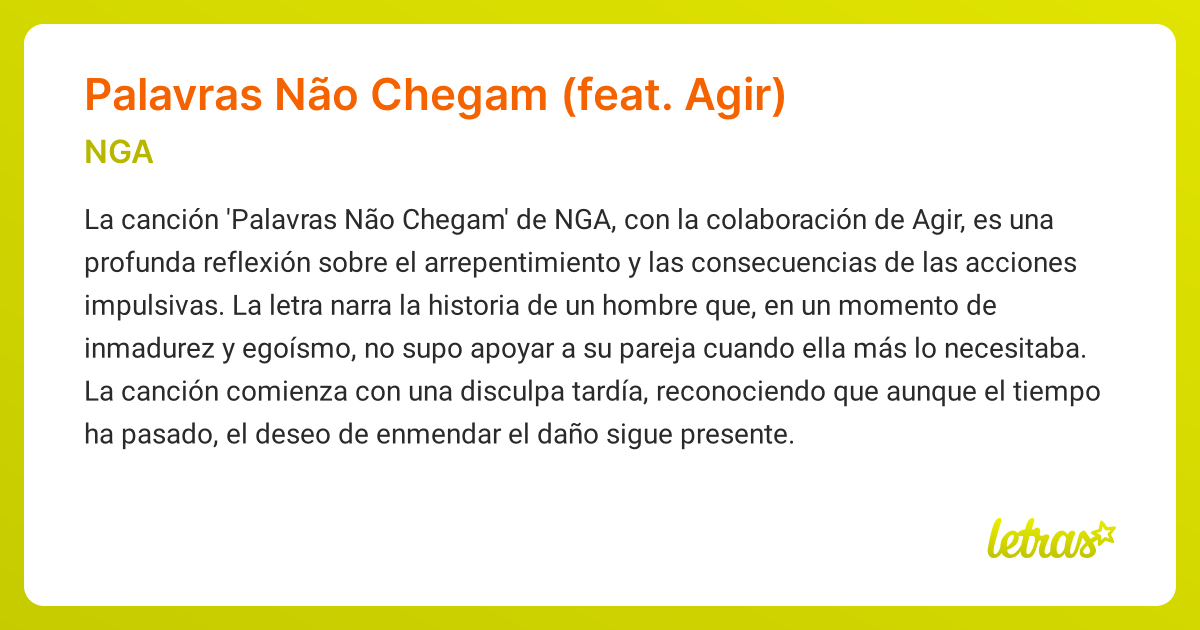 Significado de la canción Palavras Não Chegam (feat. Agir) (NGA ...