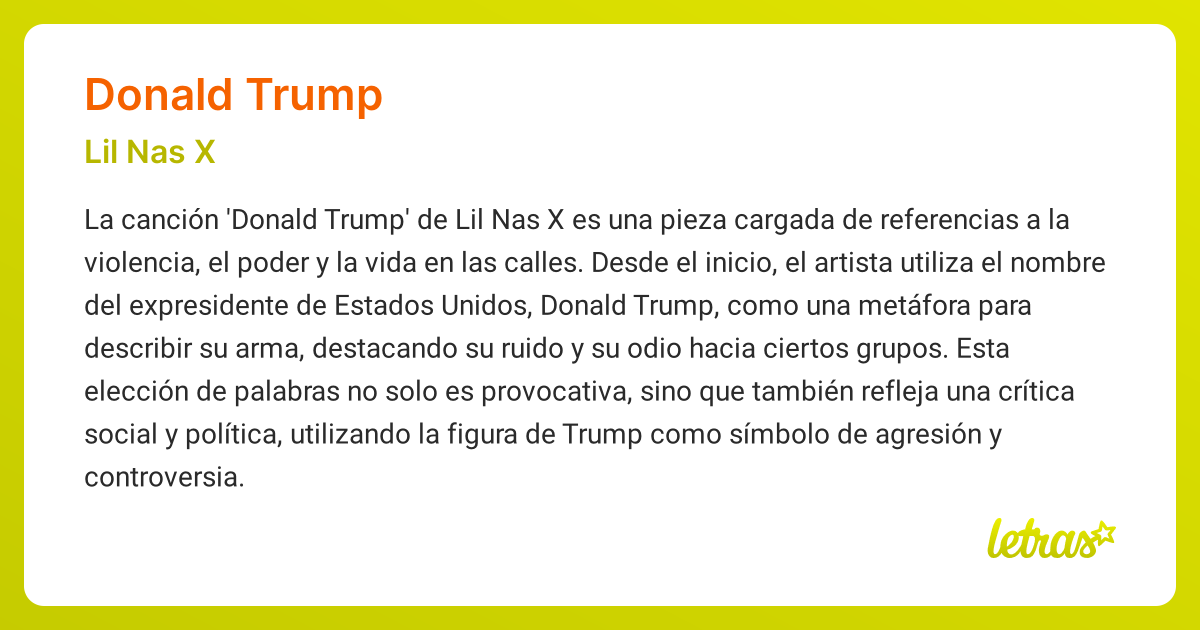 Significado de la canción DONALD TRUMP (Lil Nas X) - LETRAS.COM