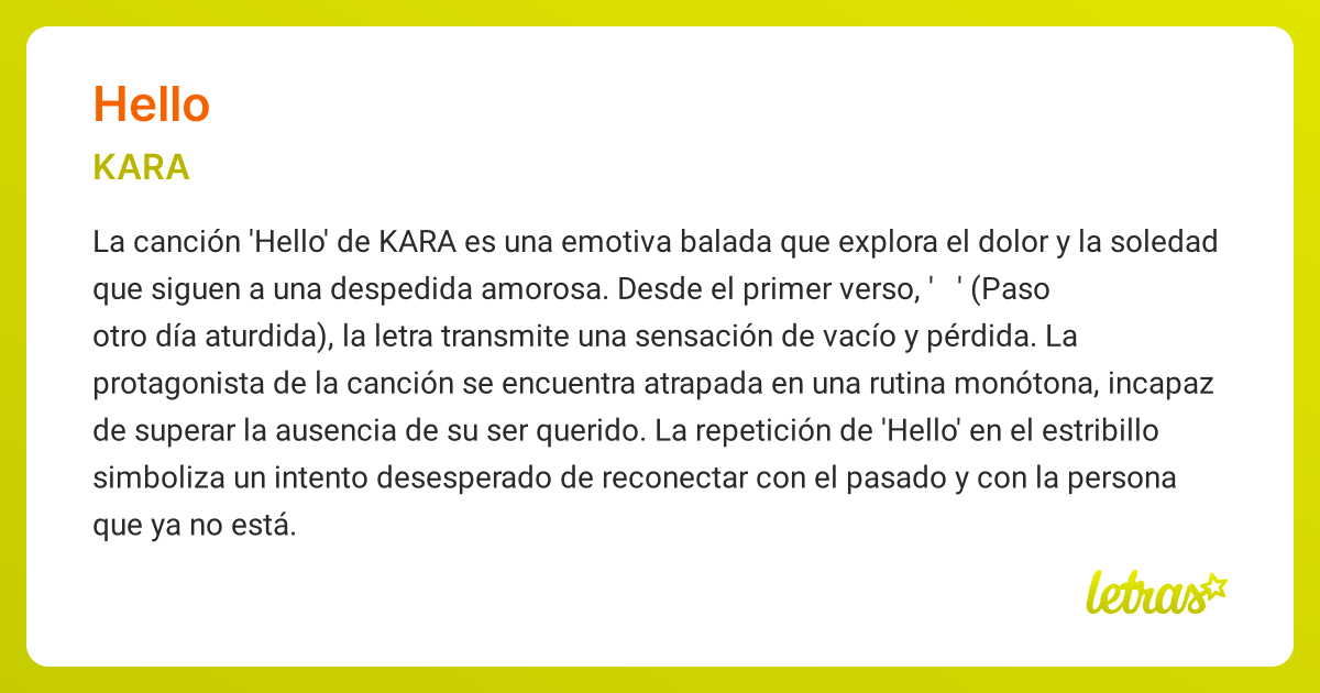 Significado de la canción HELLO (KARA) - LETRAS.COM