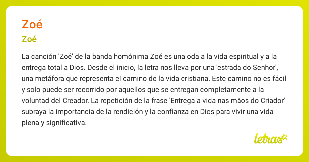 Significado de la canción ZOÉ (Zoé) - LETRAS.COM