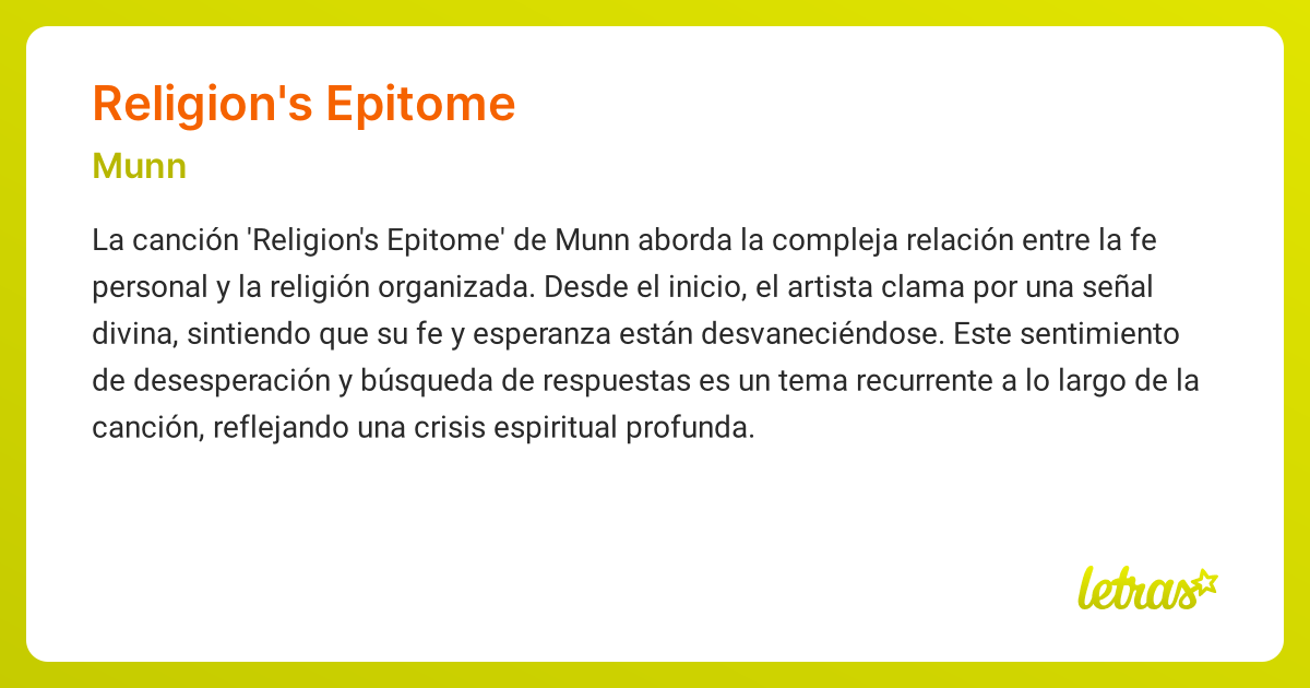 Significado de la canción RELIGION'S EPITOME (Munn) - LETRAS.COM