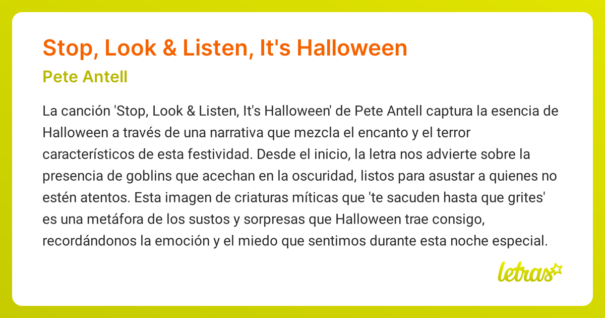 Significado de la canción Stop, Look & Listen, It's Halloween (Pete ...