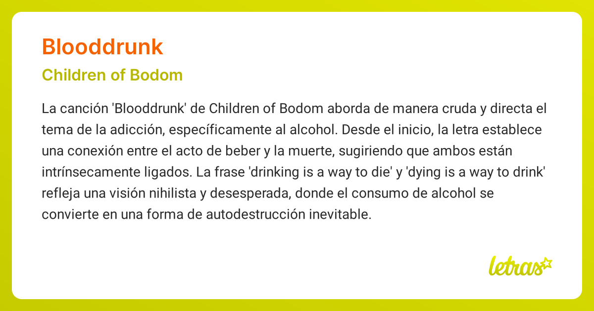 Significado de la canción BLOODDRUNK (Children of Bodom) - LETRAS.COM