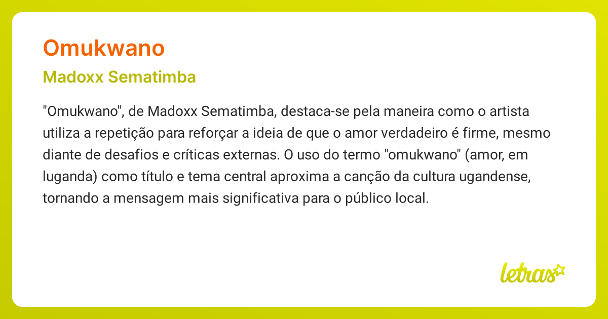 Significado da música OMUKWANO (Madoxx Sematimba) - LETRAS.MUS.BR