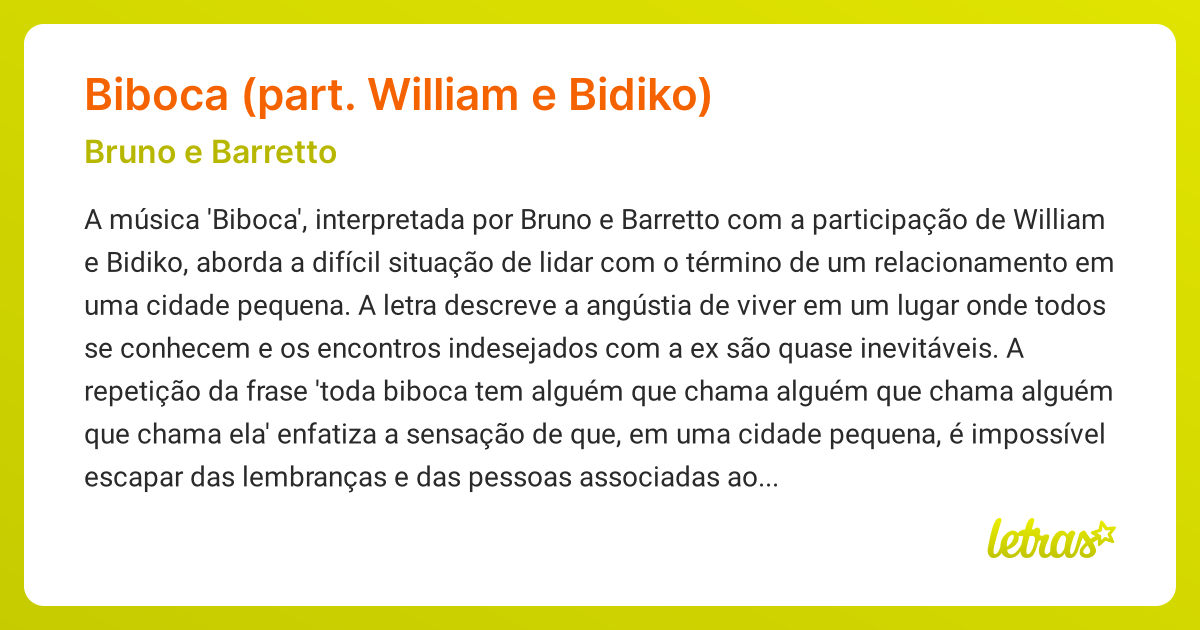 Significado da música Biboca (part. William e Bidiko) (Bruno e Barretto ...