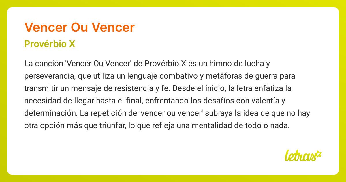 Significado de la canción VENCER OU VENCER (Provérbio X) - LETRAS.COM