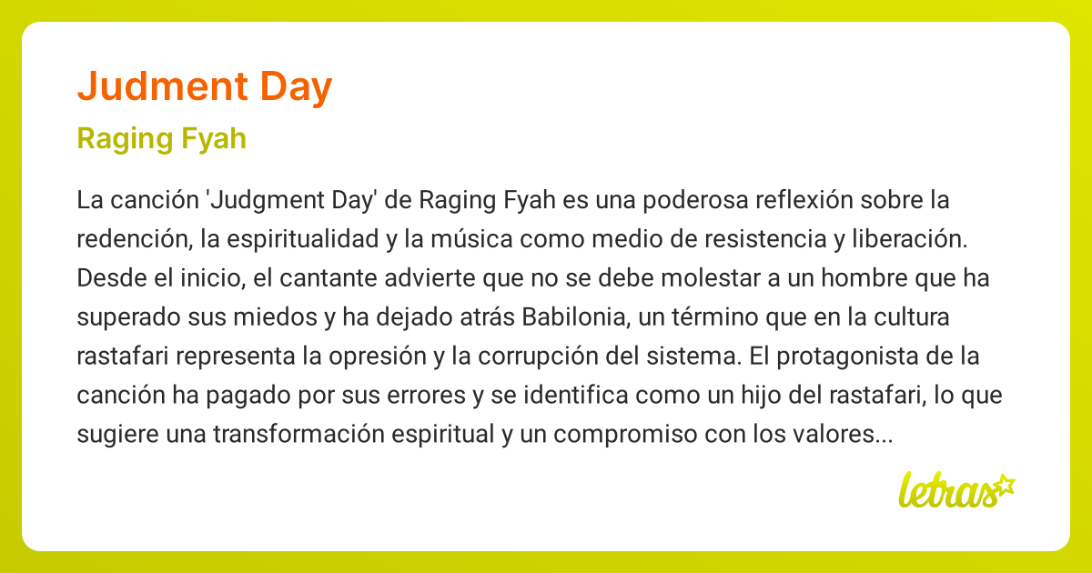 Significado de la canción JUDMENT DAY (Raging Fyah) - LETRAS.COM