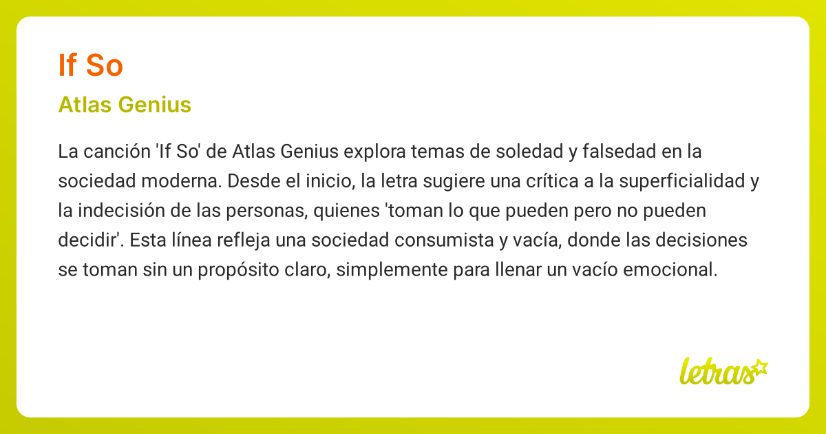 Significado de la canción IF SO (Atlas Genius) - LETRAS.COM