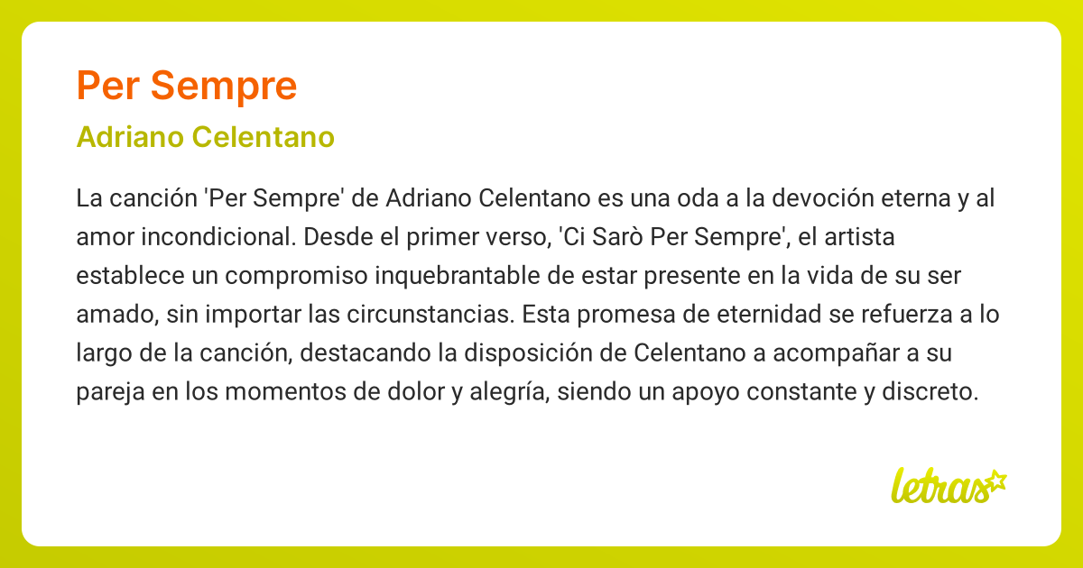 Significado de la canción PER SEMPRE (Adriano Celentano) - LETRAS.COM