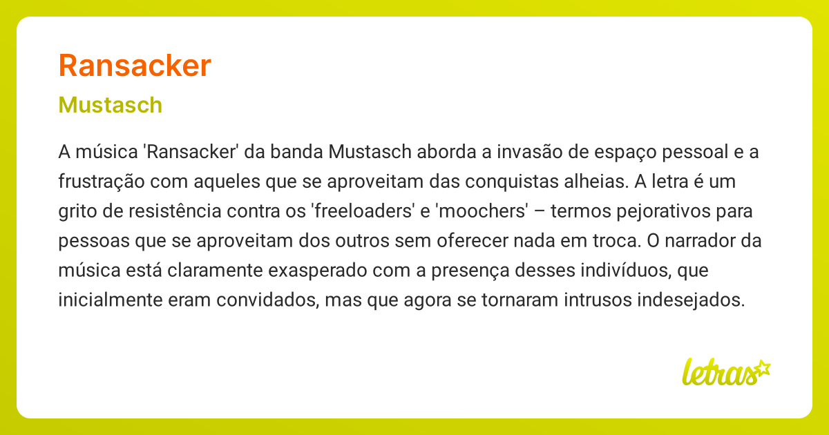 Significado da música RANSACKER (Mustasch) - LETRAS.MUS.BR