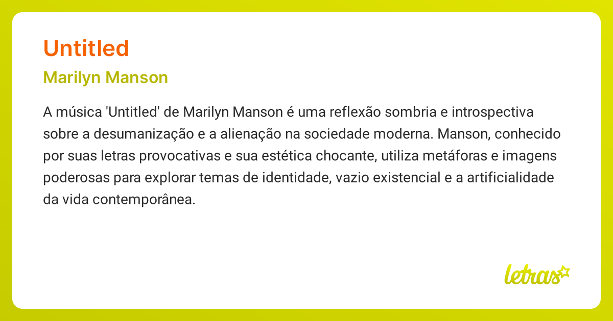 Significado da música UNTITLED (Marilyn Manson) - LETRAS.MUS.BR