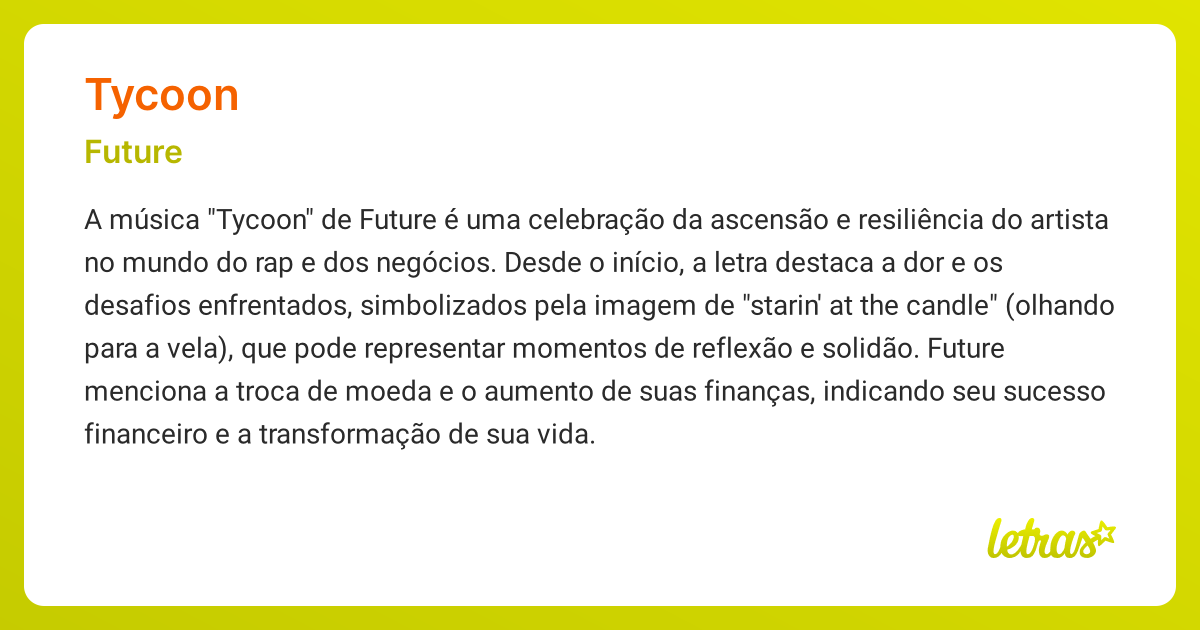 Significado da música TYCOON (Future) - LETRAS.MUS.BR