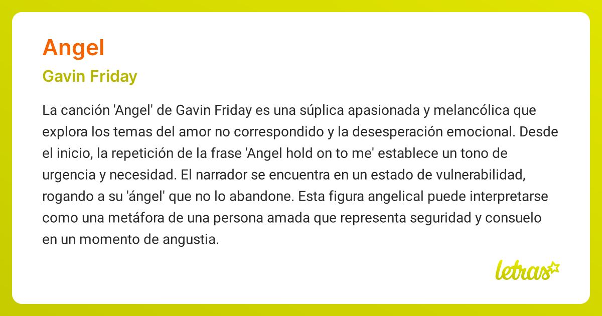 Significado de la canción ANGEL (Gavin Friday) - LETRAS.COM