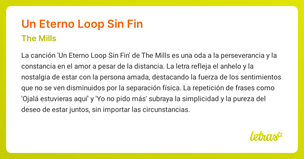 Significado de la canción UN ETERNO LOOP SIN FIN (The Mills) - LETRAS.COM