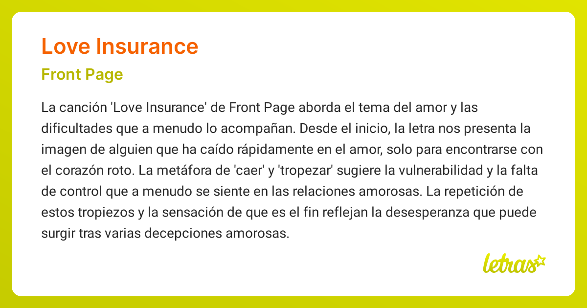 Significado de la canción LOVE INSURANCE (Front Page) - LETRAS.COM
