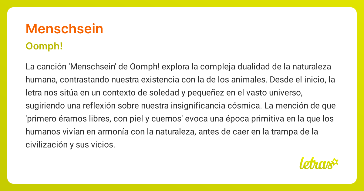 Significado de la canción MENSCHSEIN (Oomph!) - LETRAS.COM